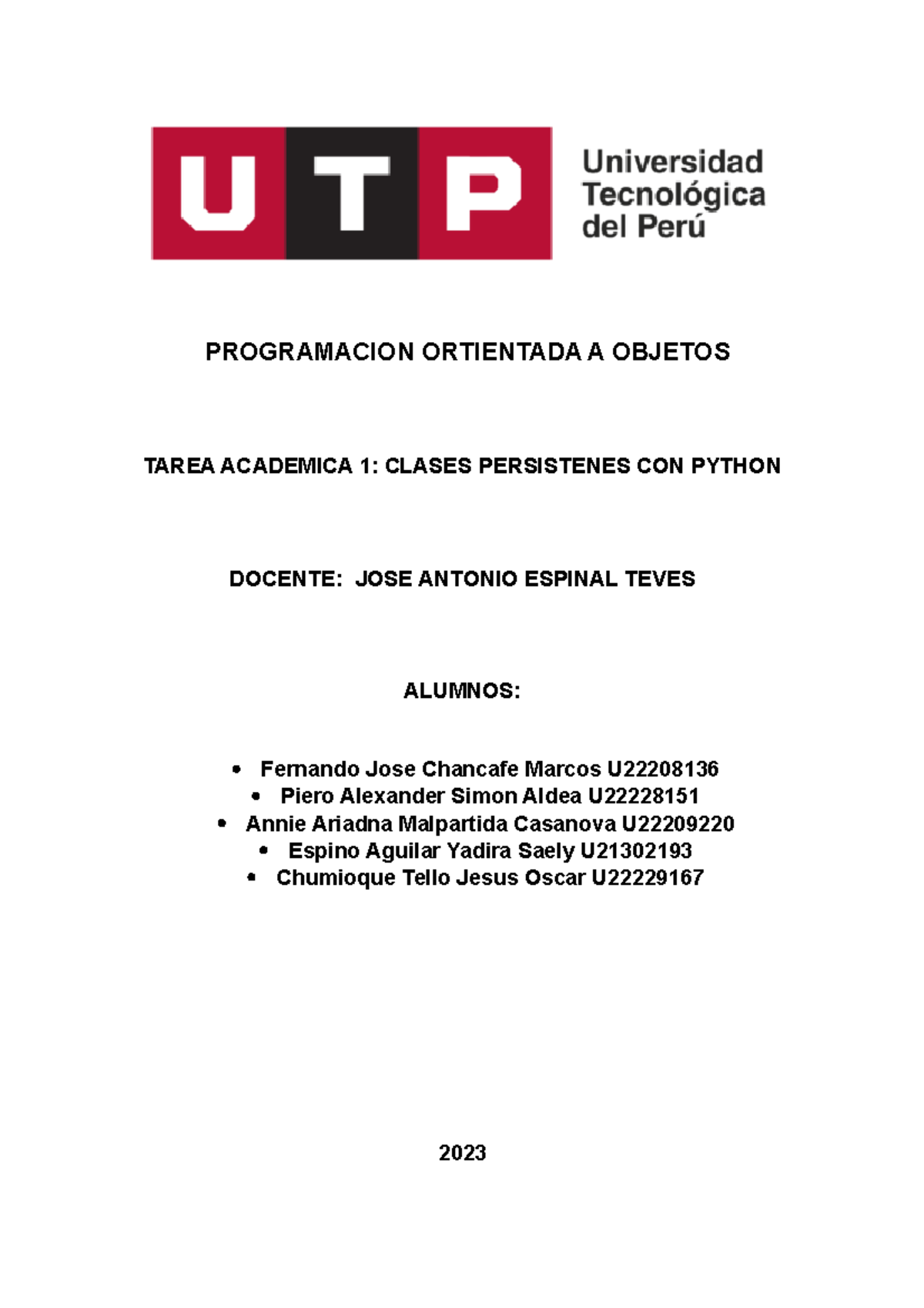 Ta1 Poo Entrega Ta1 Programacion Ortientada A Objetos Tarea Academica 1 Clases Persistenes