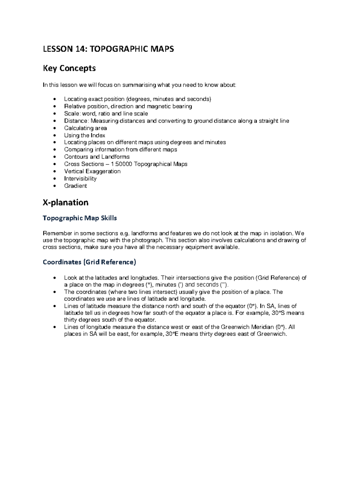 Mapwork Grade 10 - LESSON 14: TOPOGRAPHIC MAPS Key Concepts ####### In ...