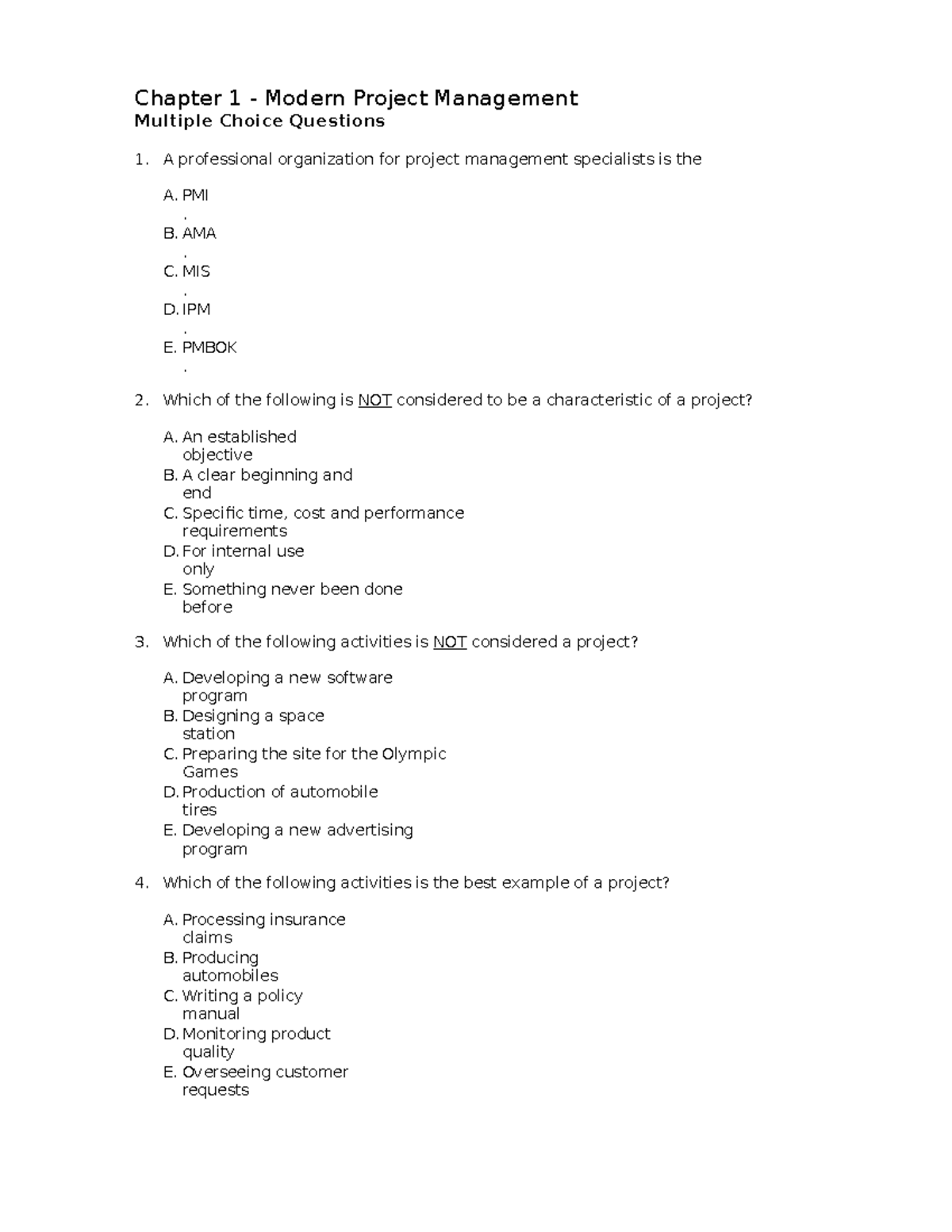 Chap 1 - Project Management - Chapter 1 - Modern Project Management