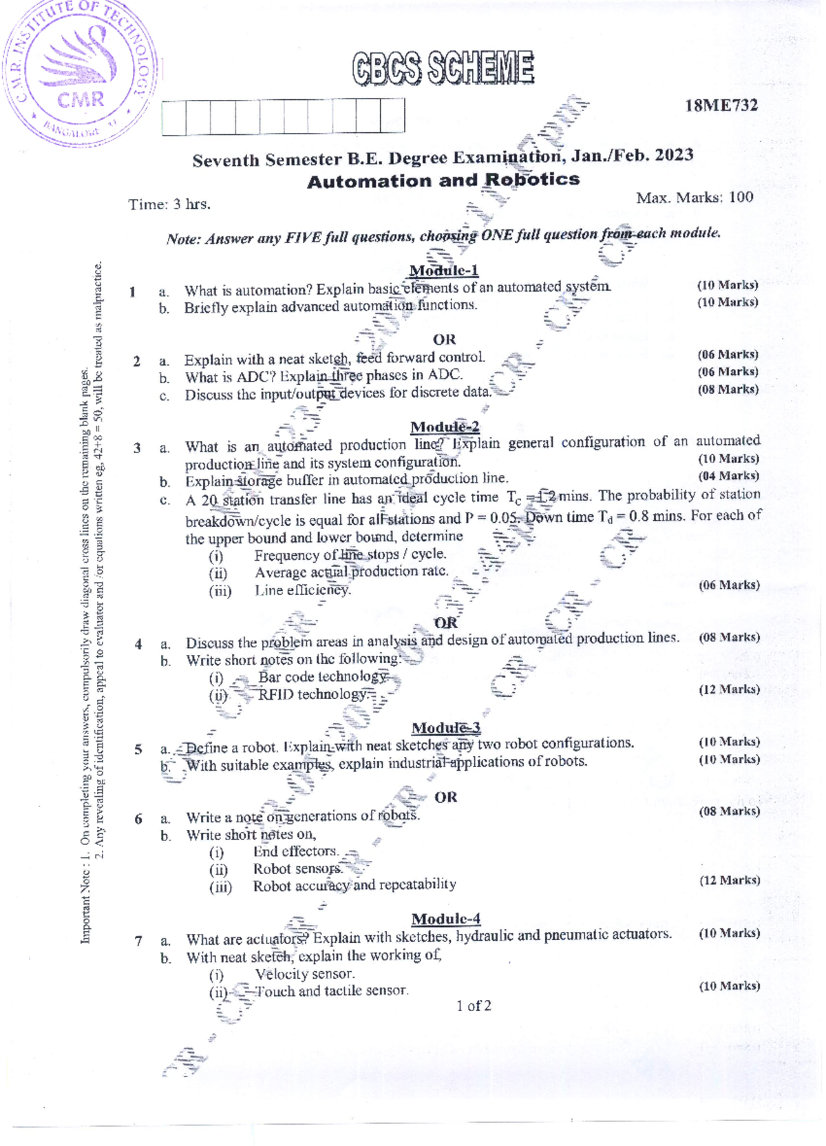 VTU Question Paper of 18ME732 Automation and Robotics Jan-Feb-2023 - OF ...