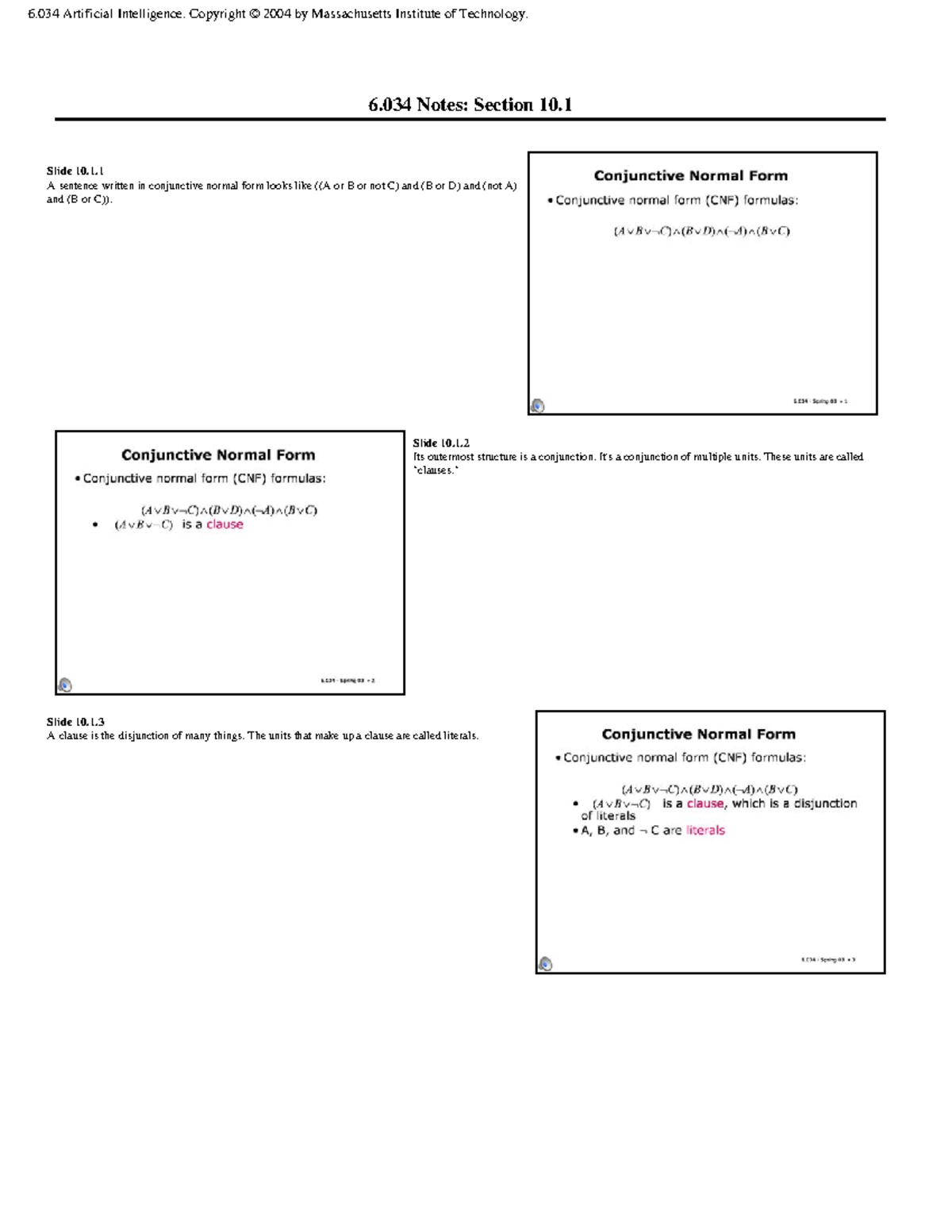 CNF and Resolution - 6 Notes: Section 10. Slide 10. A sentence written ...