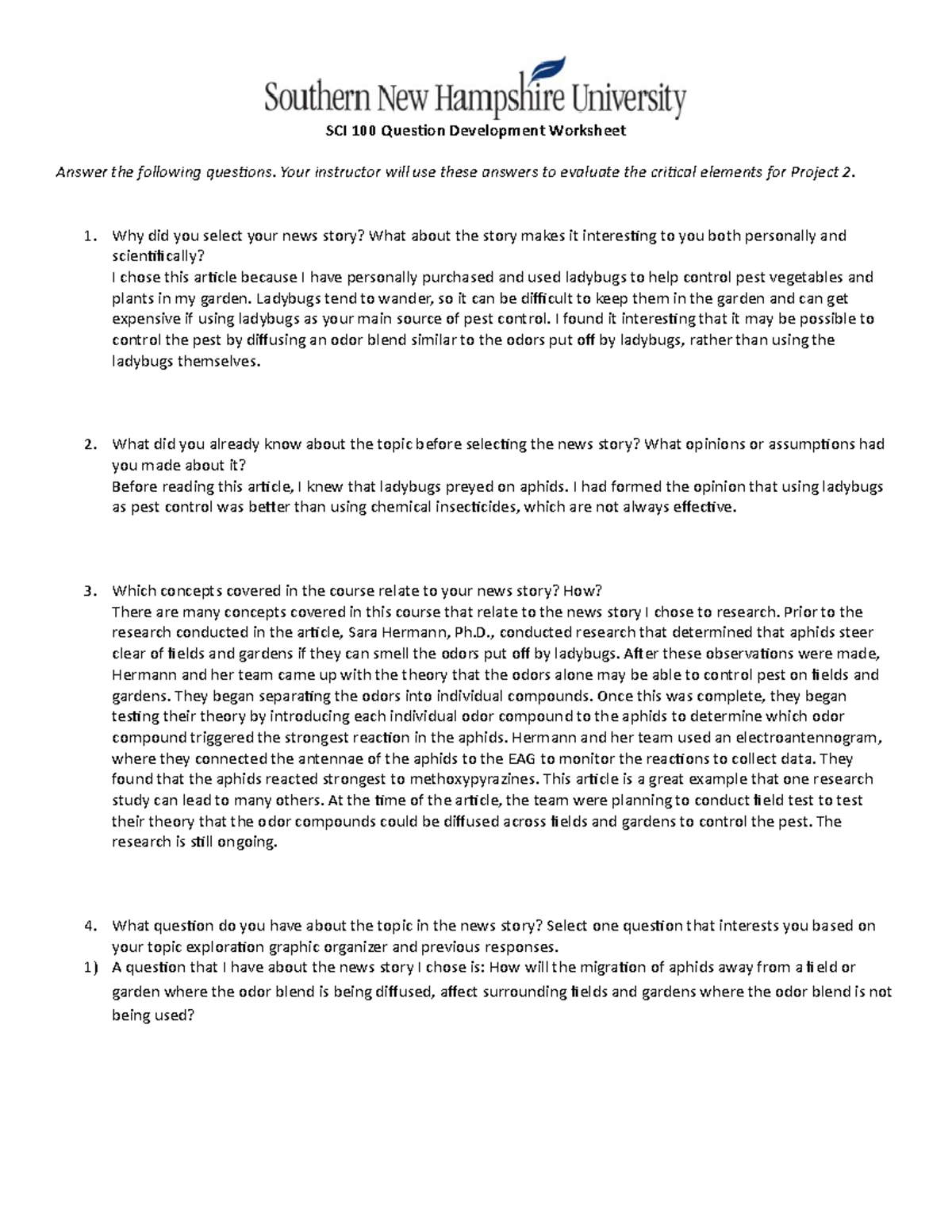 4.4 Project 2 Question Development Worksheet Sci 100 - SCI 100 Question ...