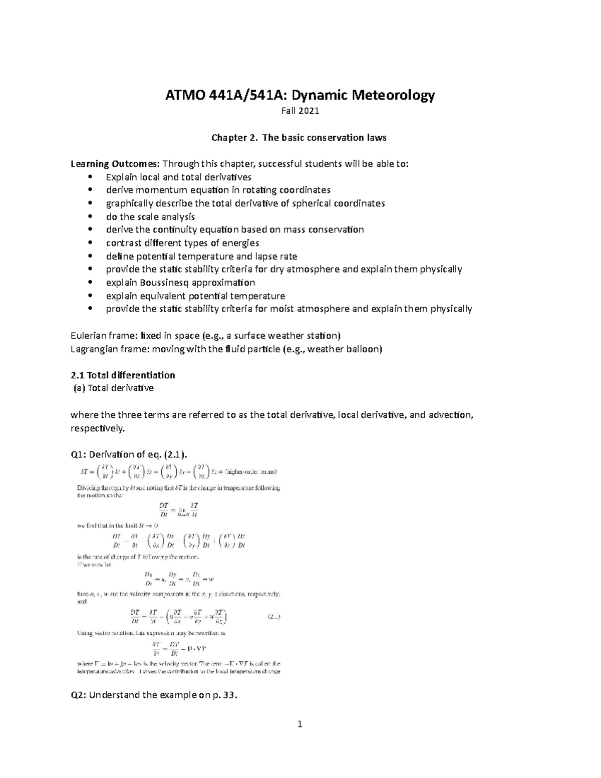 ATMO541A Chapter 2 Fall21 - ATMO 441A/541A: Dynamic Meteorology Fall ...