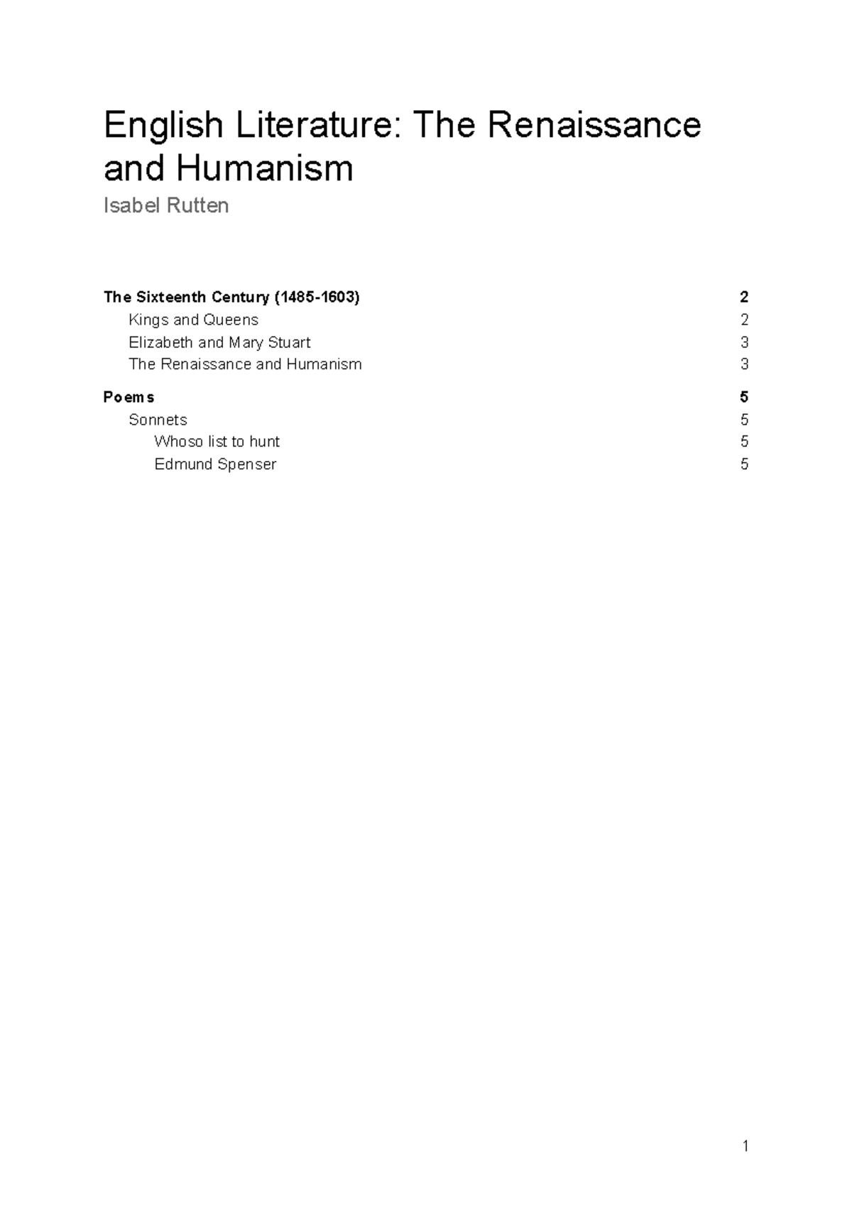 English Literature Summary W4 Renaissance - English Literature: The ...