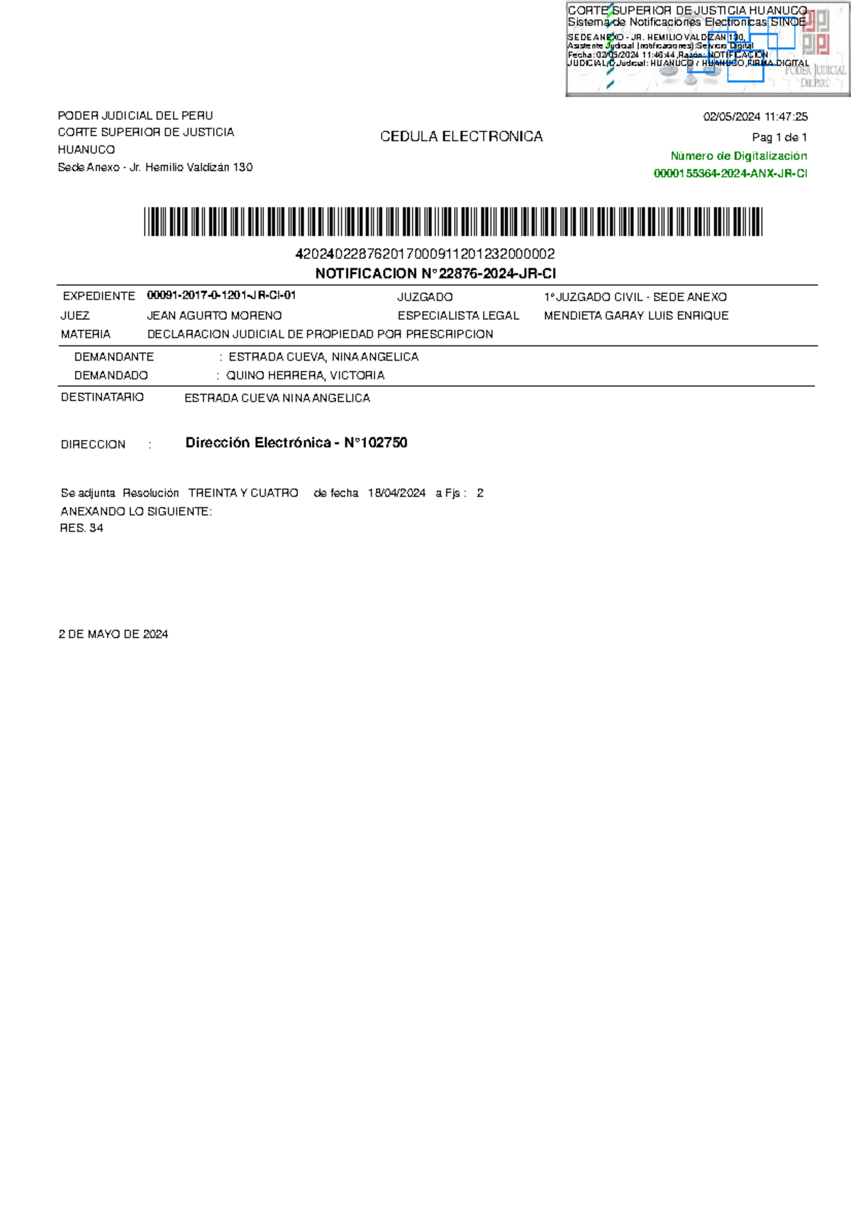 Exp. 00091-2017-0-1201-JR-CI-01 - Consolidado - 22876-2024 - NOTIFICACION N° 22876-2024-JR-CI ...