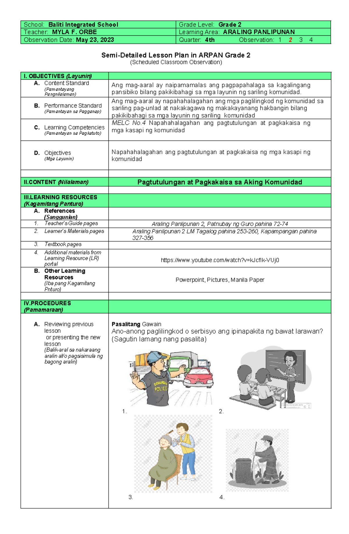 2022-2023 COT-2-DLP-Q4- Arpan 2 - School: Baliti Integrated School ...