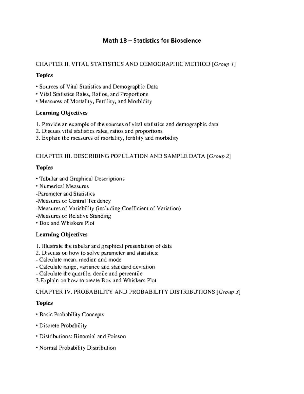 Math-18-Topics - Topic List - Math 18 – Statistics for Bioscience ...