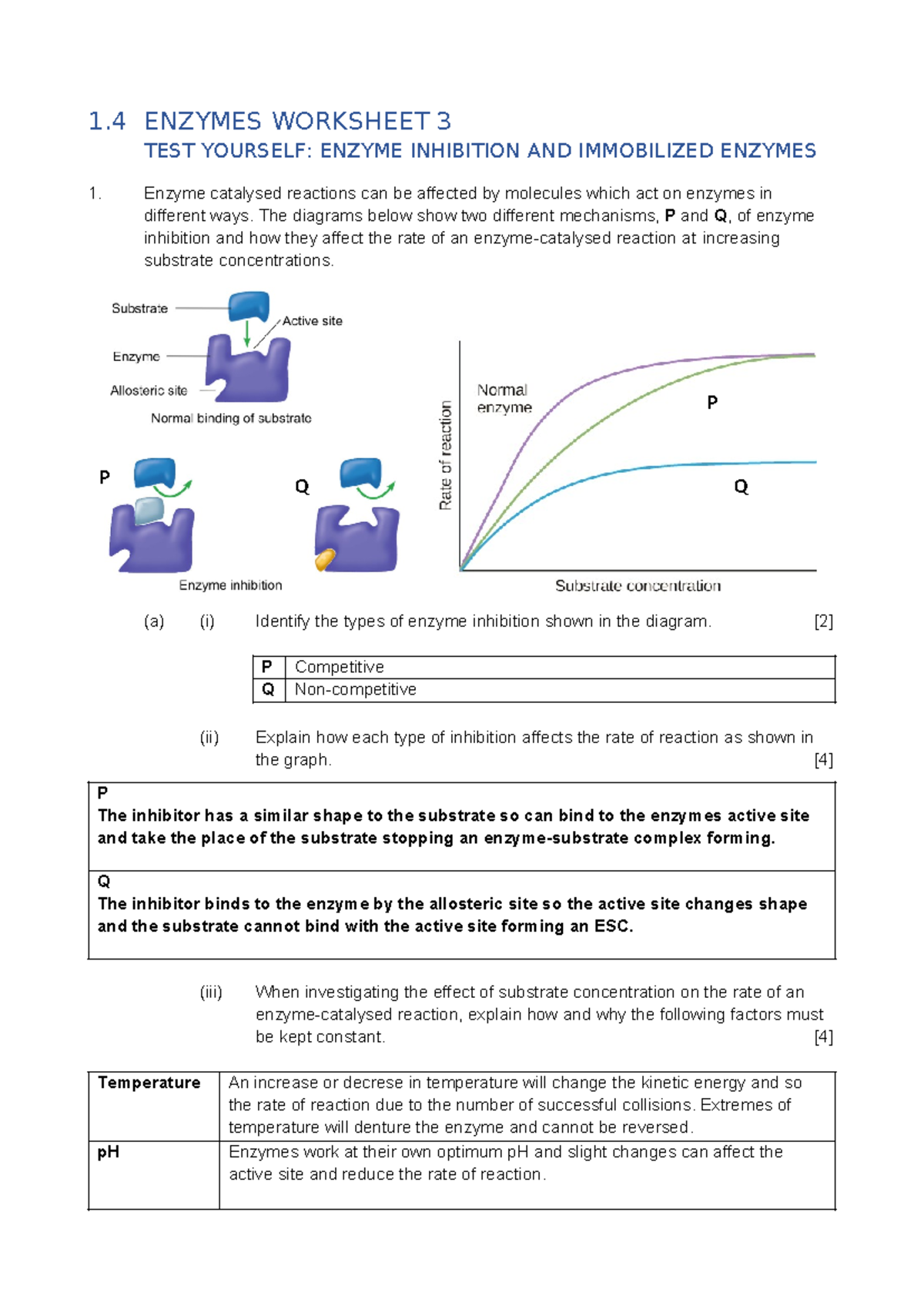 Enzyme-worksheet-3 - Good for practice - 1 ENZYMES WORKSHEET 3 TEST ...