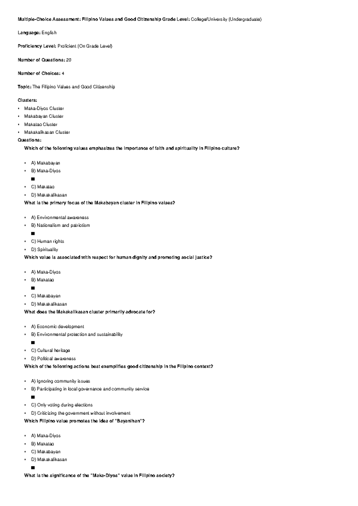 Multiple Choice Assessments - Multiple-Choice Assessment: Filipino ...