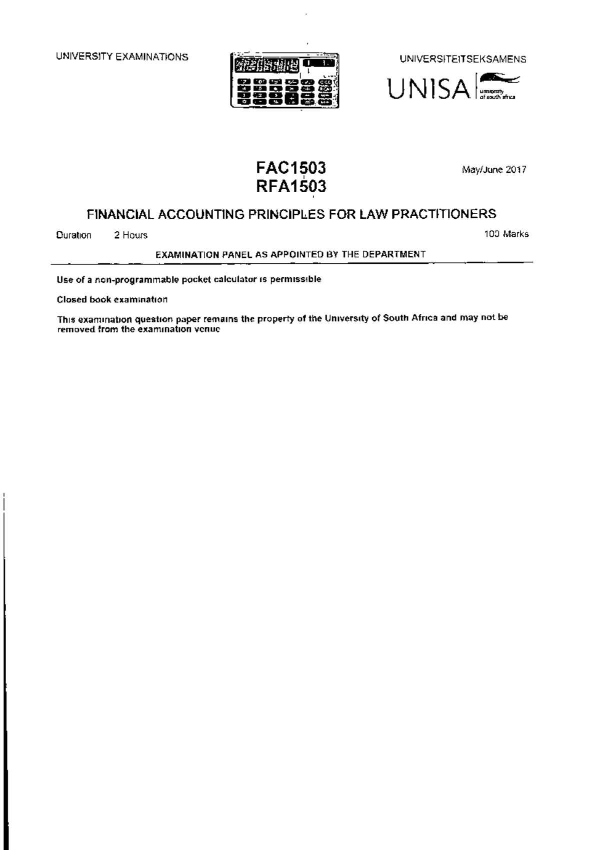 FAC1503 2017 6 E 1 - Examination example - FAC1503 - Studocu