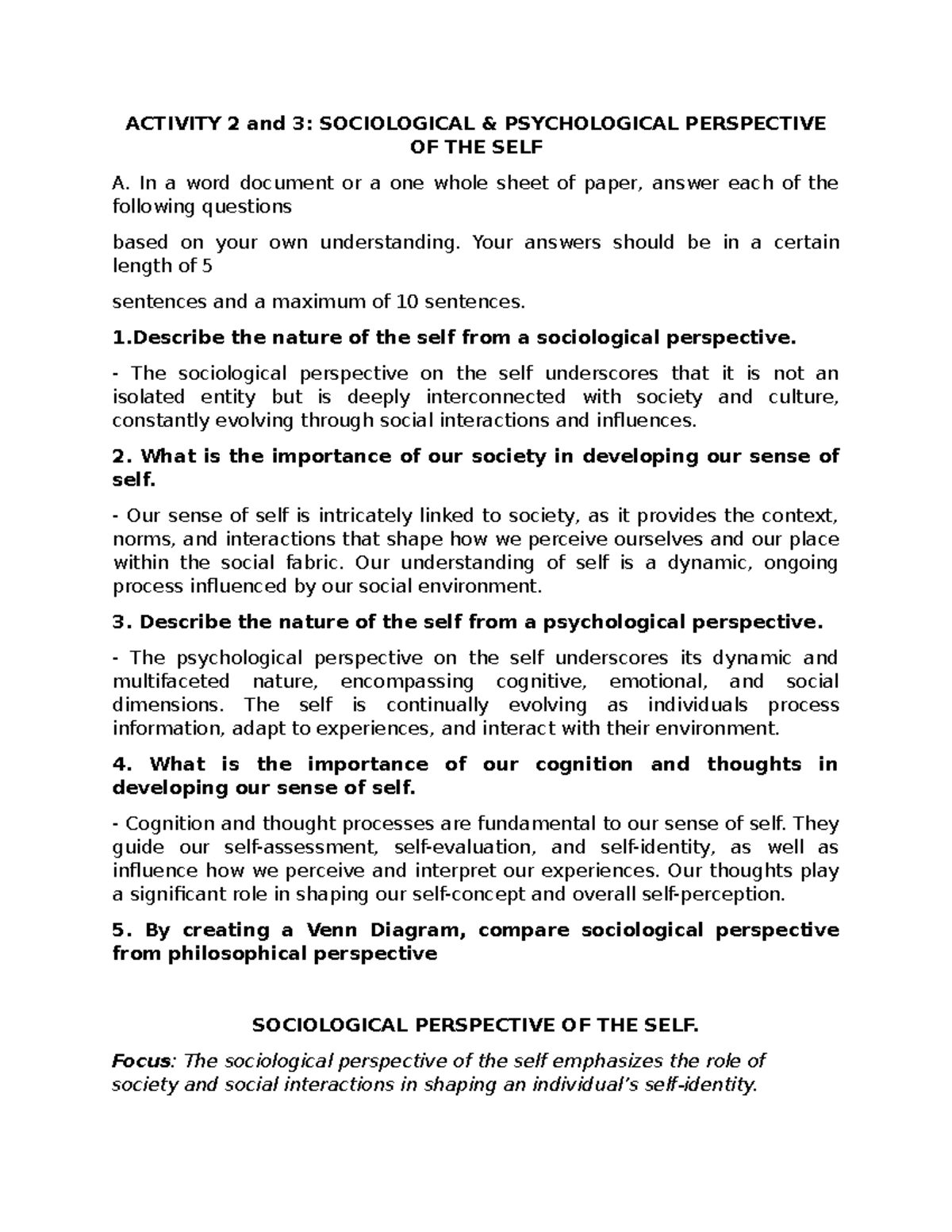 Sociological & Philosophical - ACTIVITY 2 and 3: SOCIOLOGICAL ...