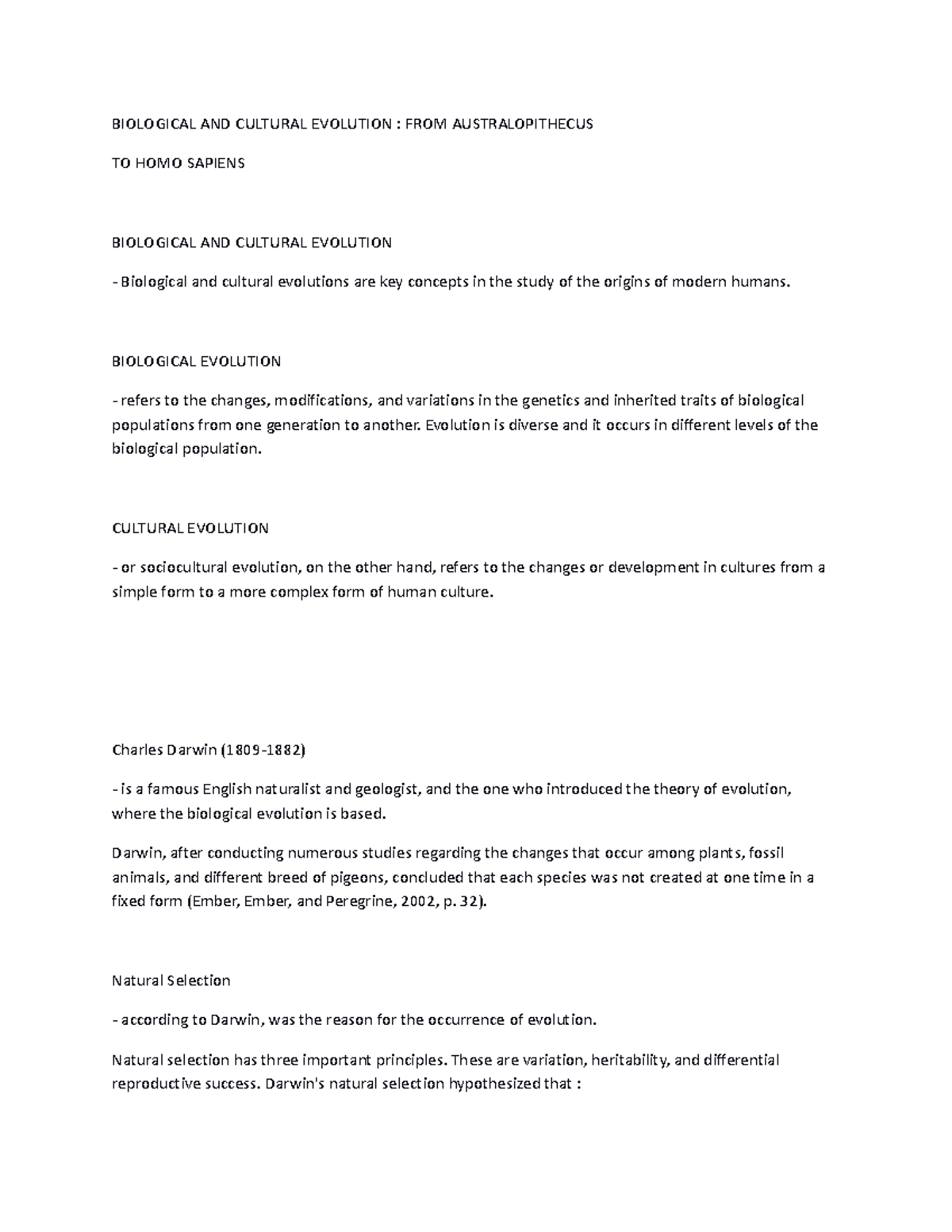 Biological and cultural evolution - BIOLOGICAL AND CULTURAL EVOLUTION ...