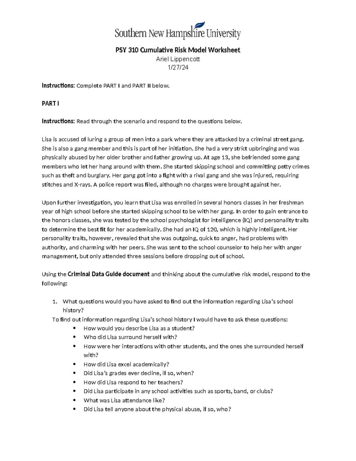 PSY310 3-1Cumulative Risk Model Worksheet - PSY 310 Cumulative Risk ...