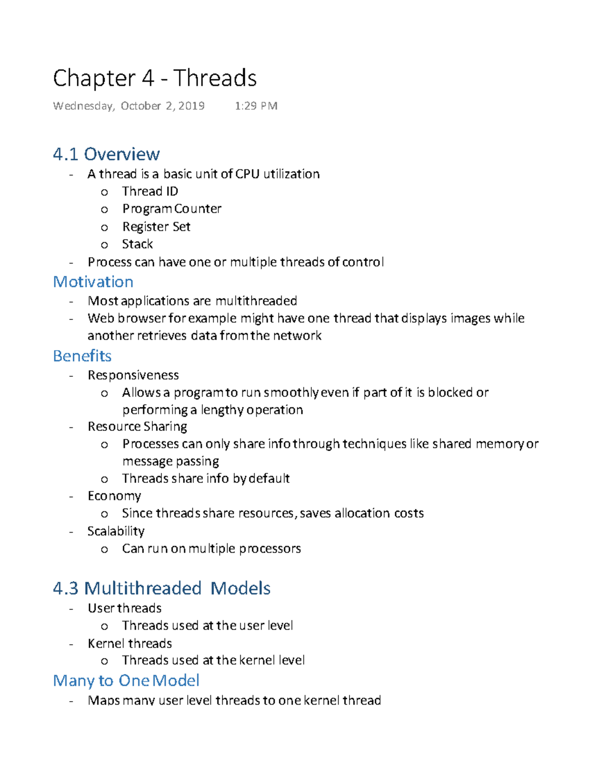 CP386 Chapter 4 - Threads - 4 Overview A thread is a basic unit of CPU ...