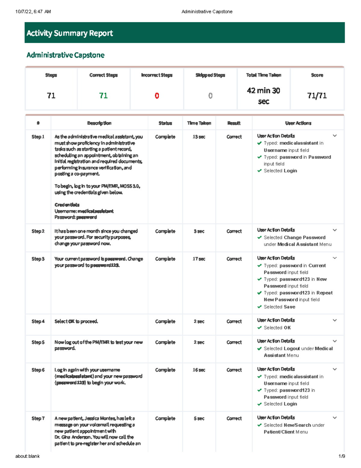Administrative Capstone Study Guide - Administrative Capstone Steps Correct Steps Incorrect ...