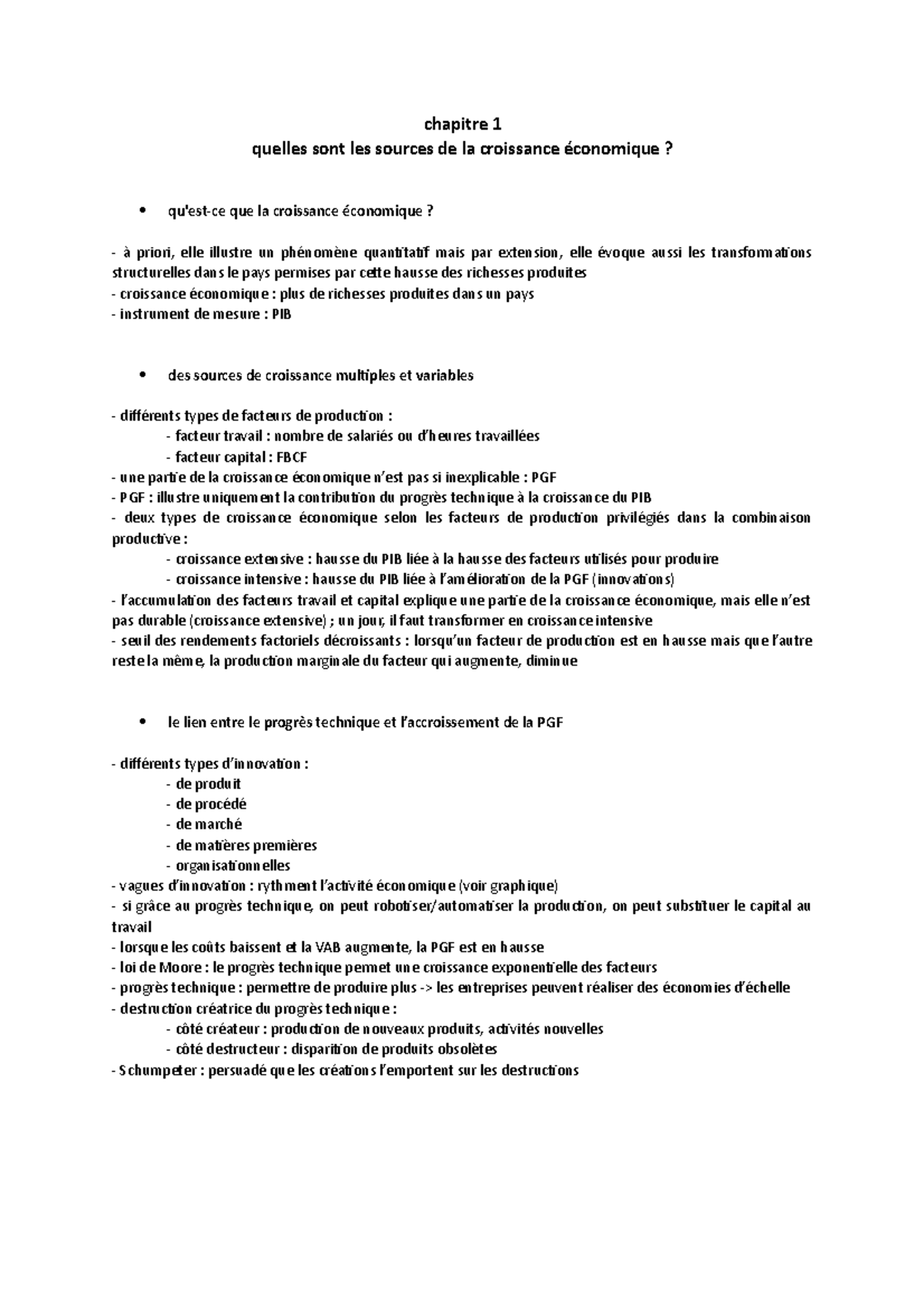 Fiche chapitre 1 - chapitre 1 quelles sont les sources de la croissance économique? qu'est-ce ...