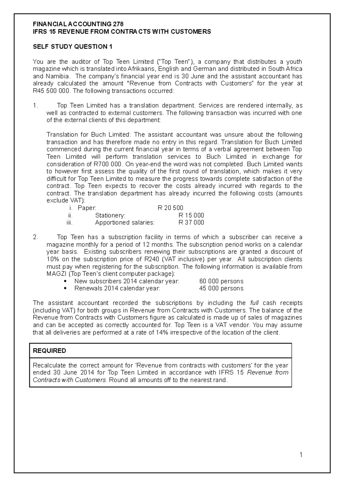 IFRS 15 Self Study Question Pack 2023 IFRS 15 REVENUE FROM