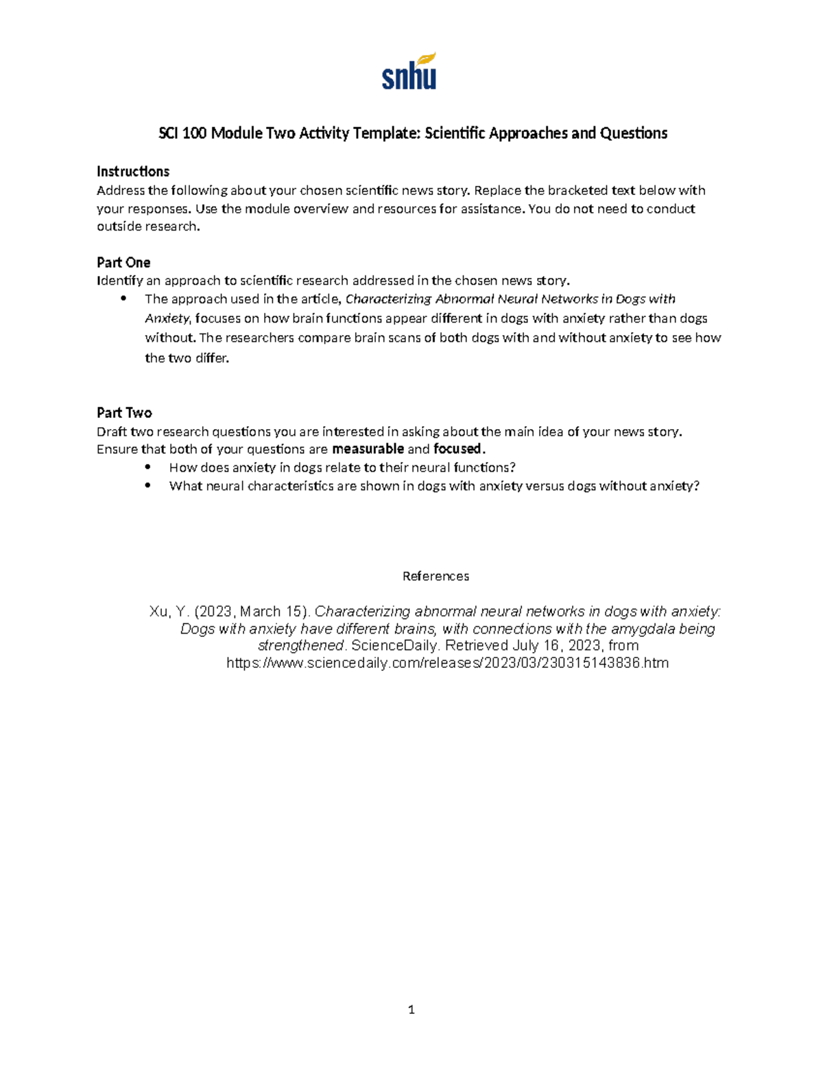 SCI 100 Module Two Activity Template - Complete - SCI 100 Module Two ...