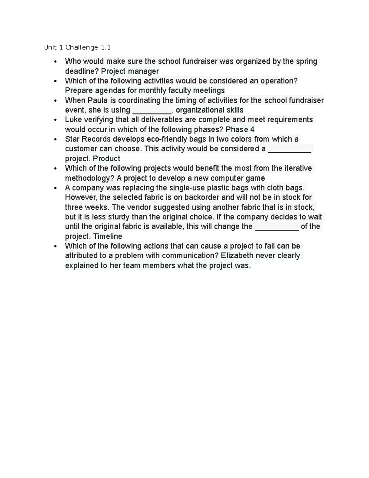 Unit 1 Challenge 1 - Unit 1 Challenge 1. Who would make sure the school ...