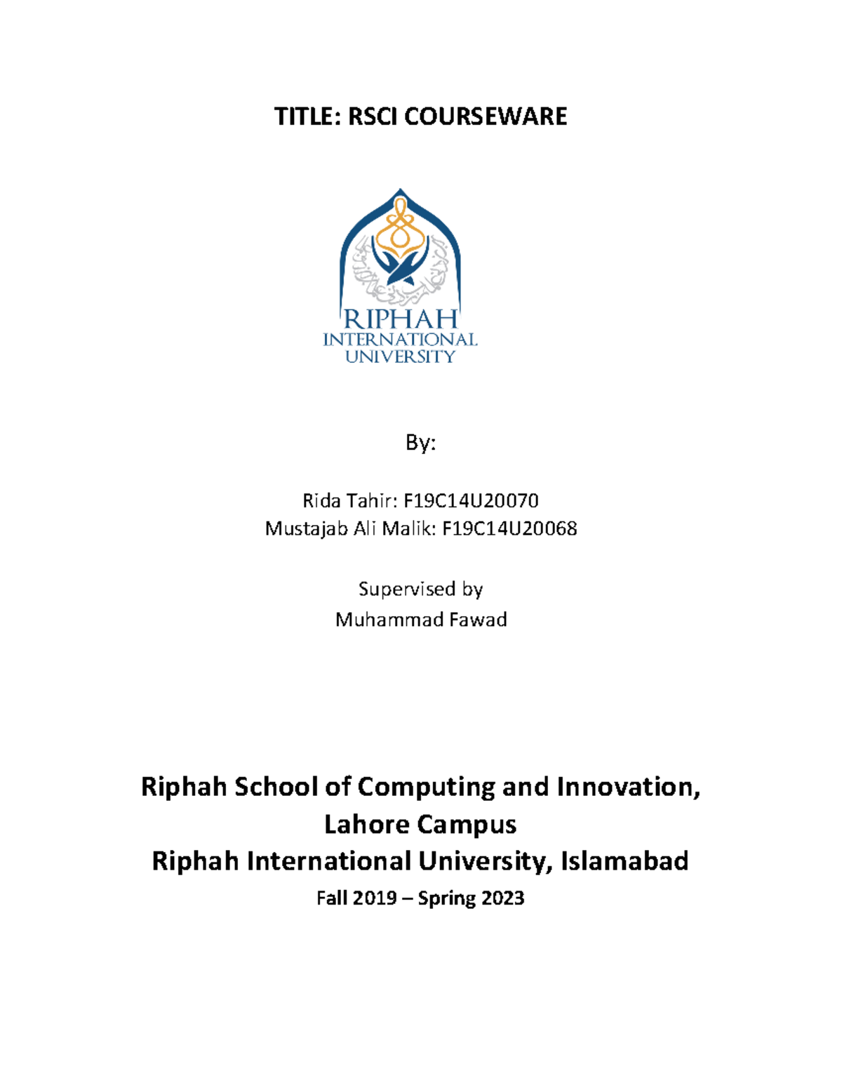RSCI Courseware Project Report final - TITLE: RSCI COURSEWARE By: Rida ...