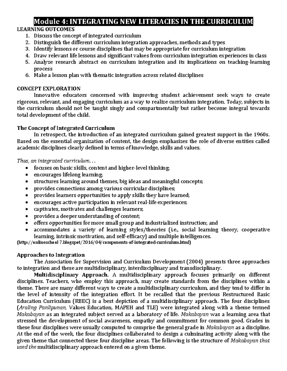 Module 4 integrating new literacies in the curriculum learning outcomes ...