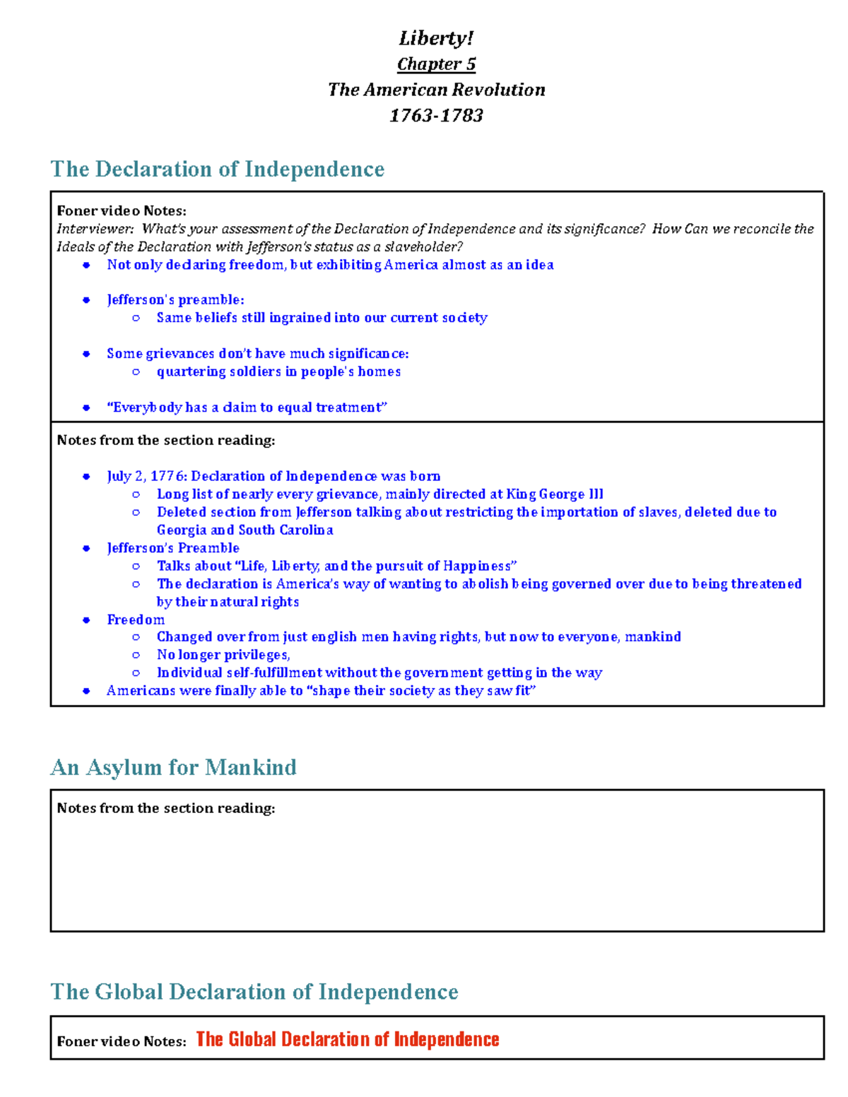 Liberty CH 5 Declaration of Independence - Liberty! Chapter 5 The ...