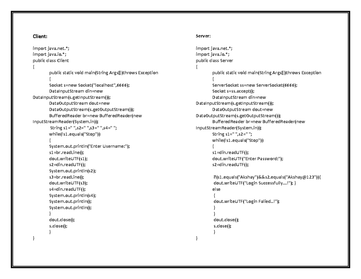 Practical no 16 - AAAAAAA - Client: import java.*; import java.*; public class Client { public ...
