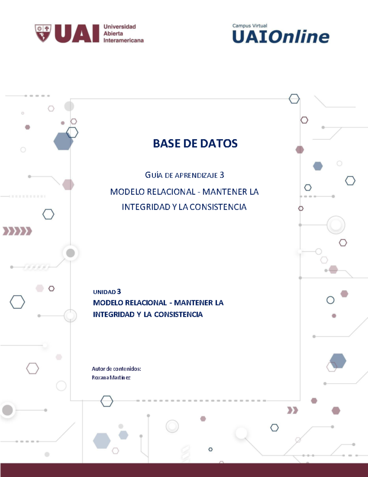GUÍA DE Aprendizaje - Unidad 3 - Modelo Relacional - Mantener LA ...