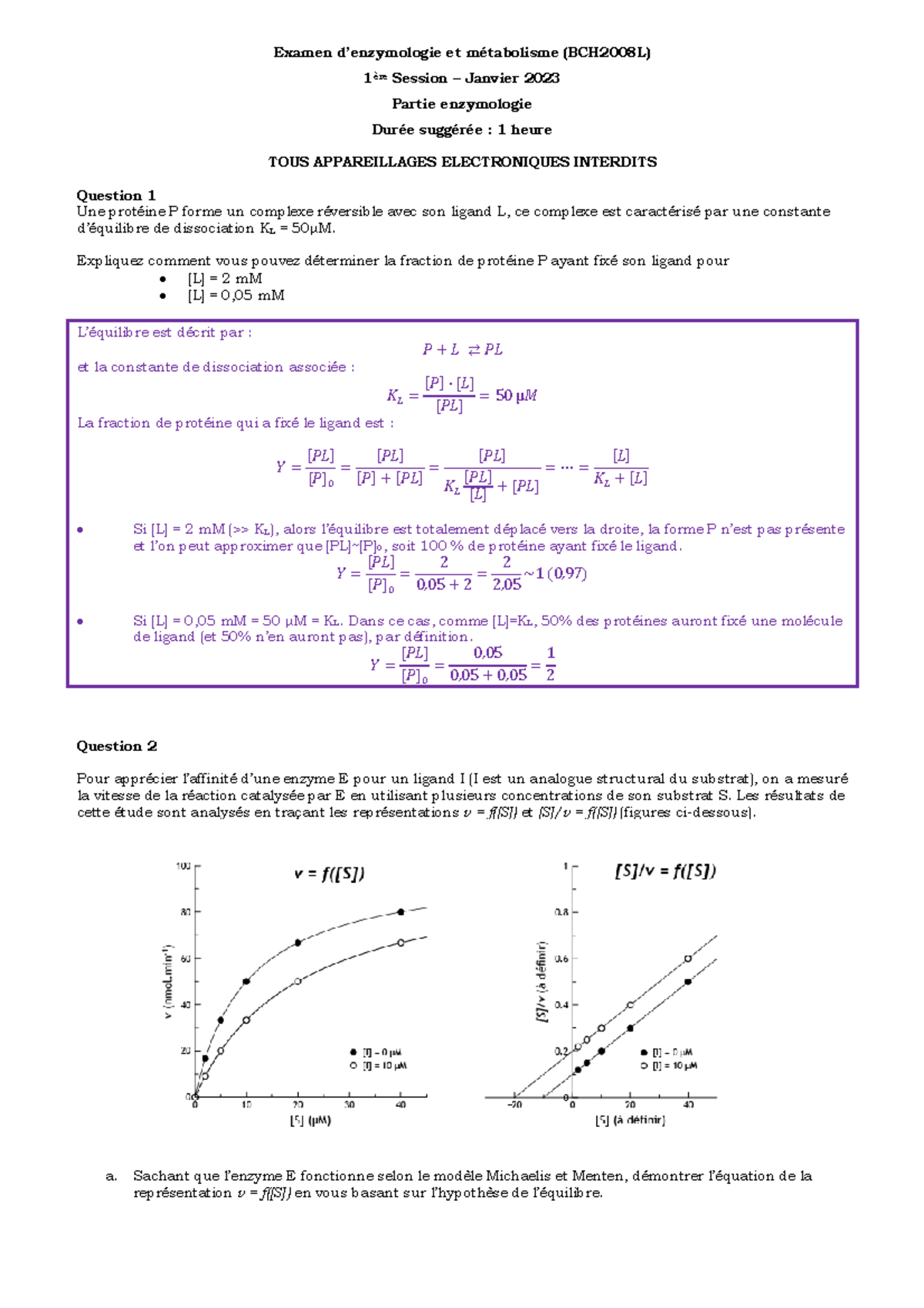 Exo cours 1 14 - exercice d'enzymo avec correction annales - Examen d ... Exo cours 1 14 - exercice d'enzymo avec correction annales - Examen d ...