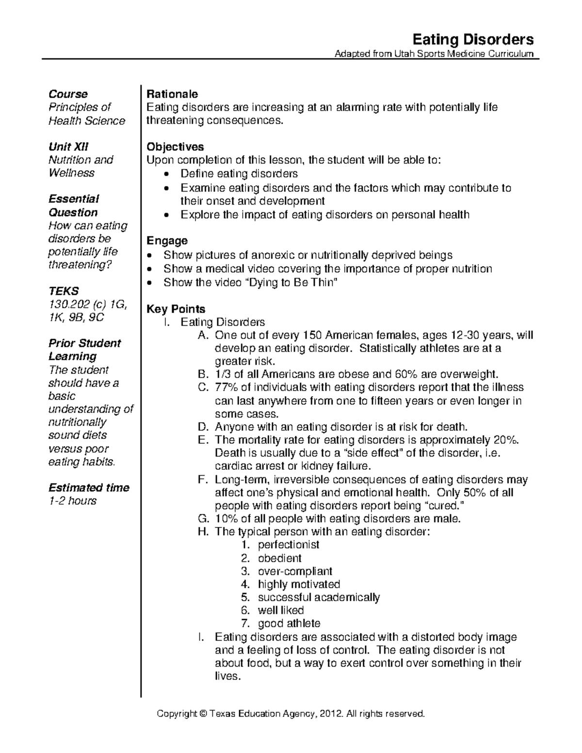 12-eating-disorders - Eating Disorders Adapted from Utah Sports ...