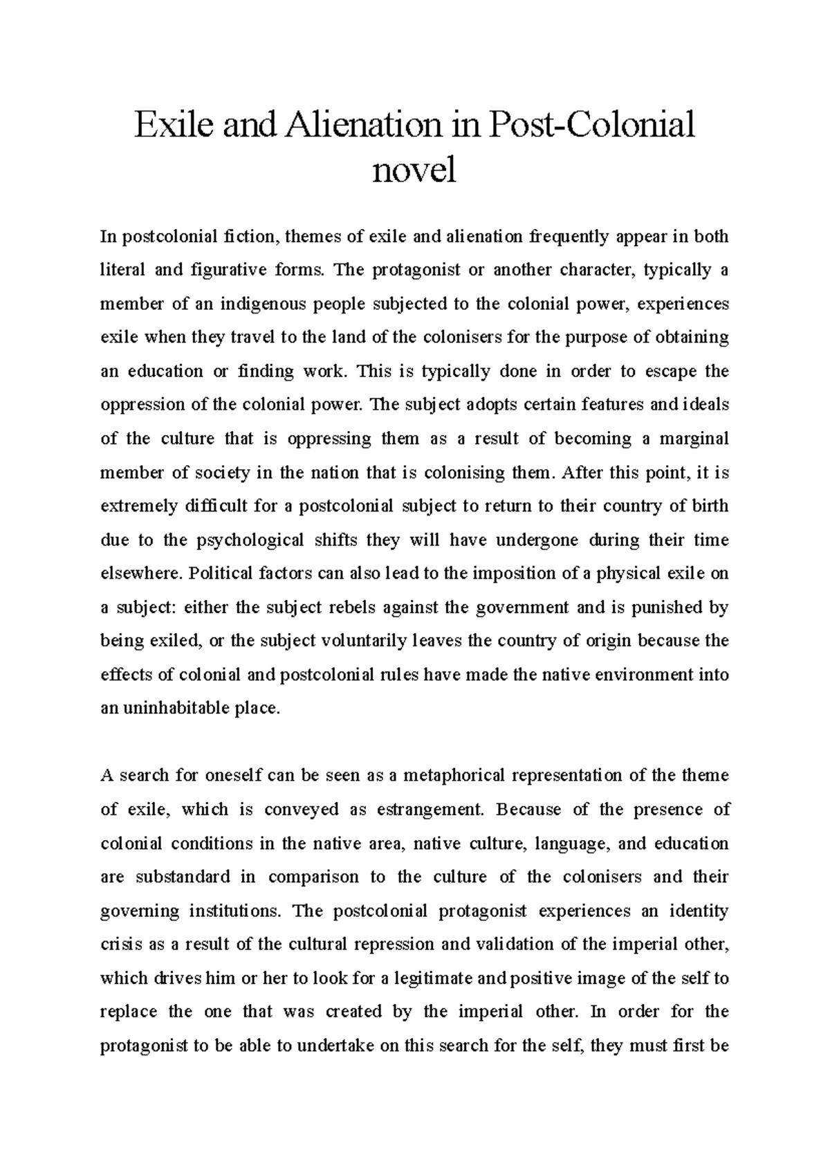 Exile and Alienation in Post-Colonial novel - Exile and Alienation in ...