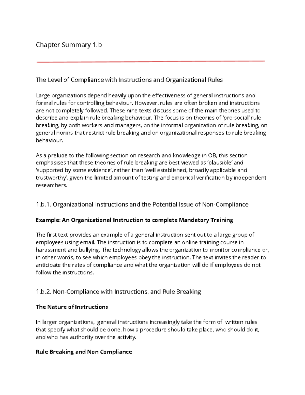 Chapter Summary 1 - note - Chapter Summary 1 The Level of Compliance ...