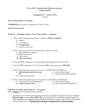 Assignment 2 - Fall 2024 - Econ 302 - Intermediate Macroeconomics Fall 2024 Assignment 2 Z ...