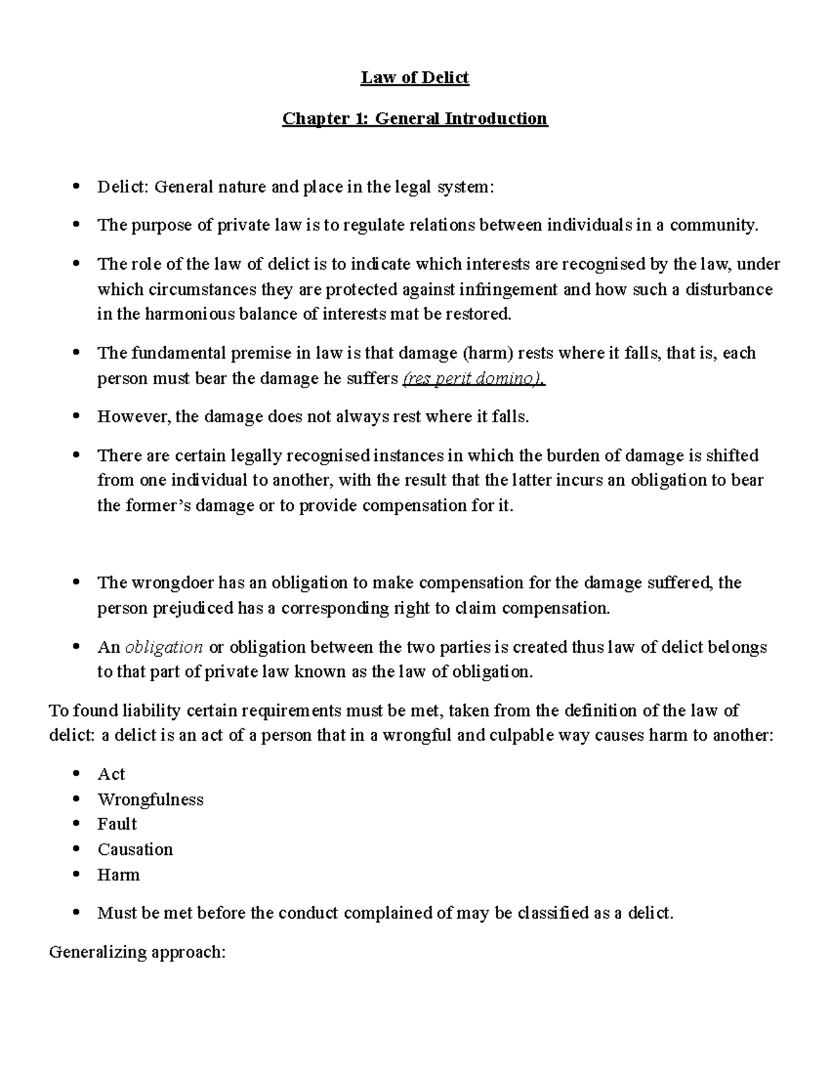 Law of delict chapter 1-5 - DEL 221 - UWC - Studocu