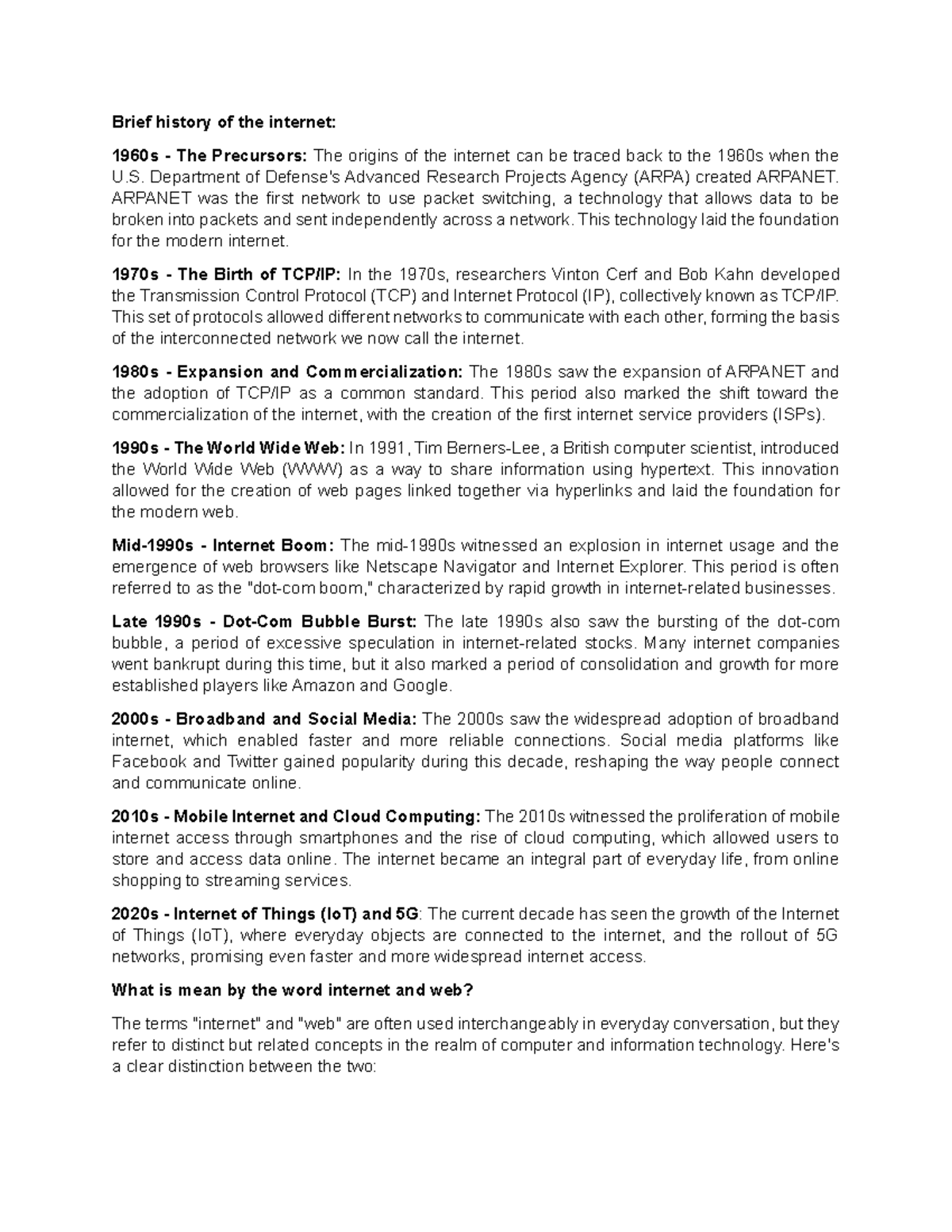 Brief history of the internet - Brief history of the internet: 1960s ...