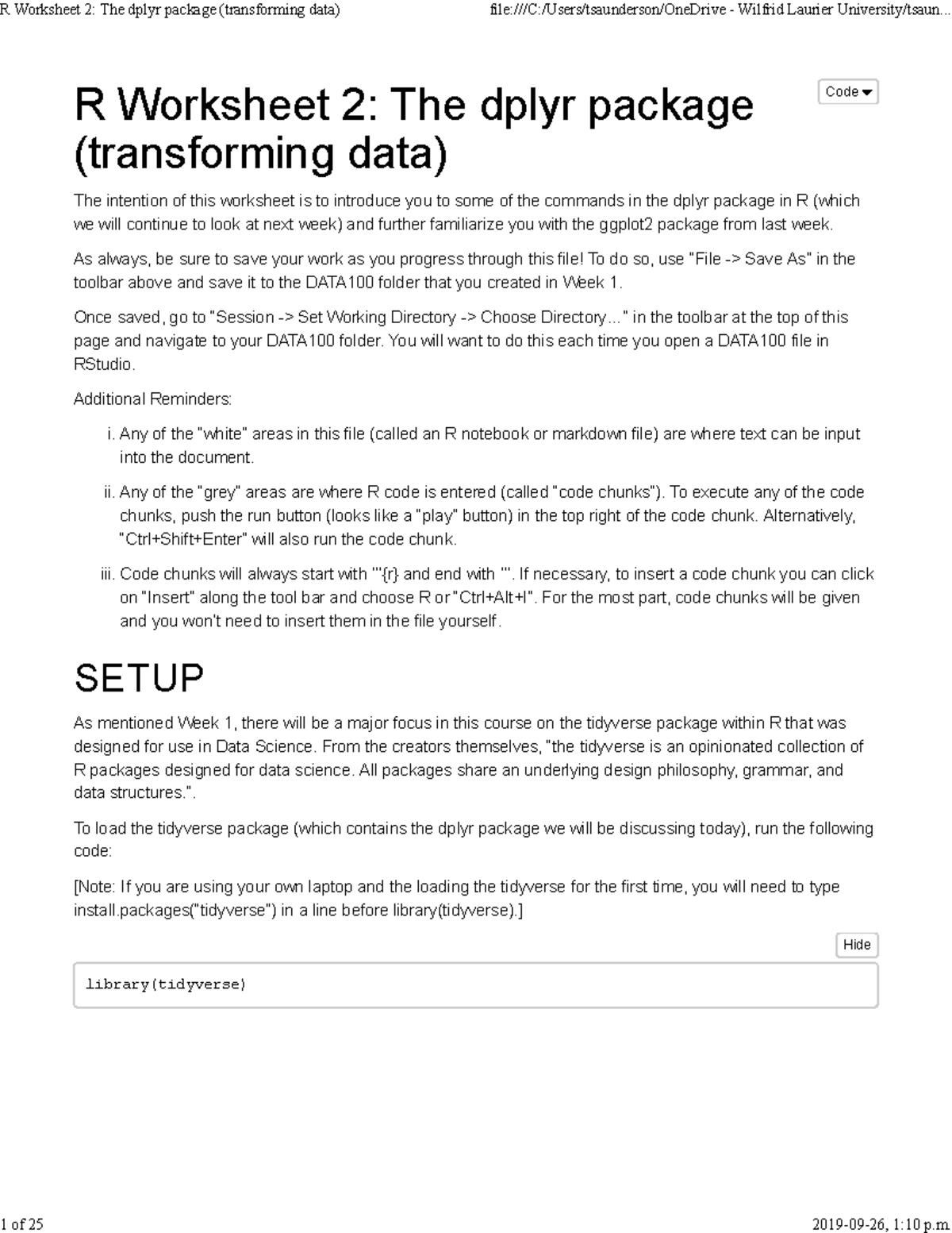 CP104 - DATA 100 R Worksheet 2 Solutions - R Worksheet 2: The dplyr ...