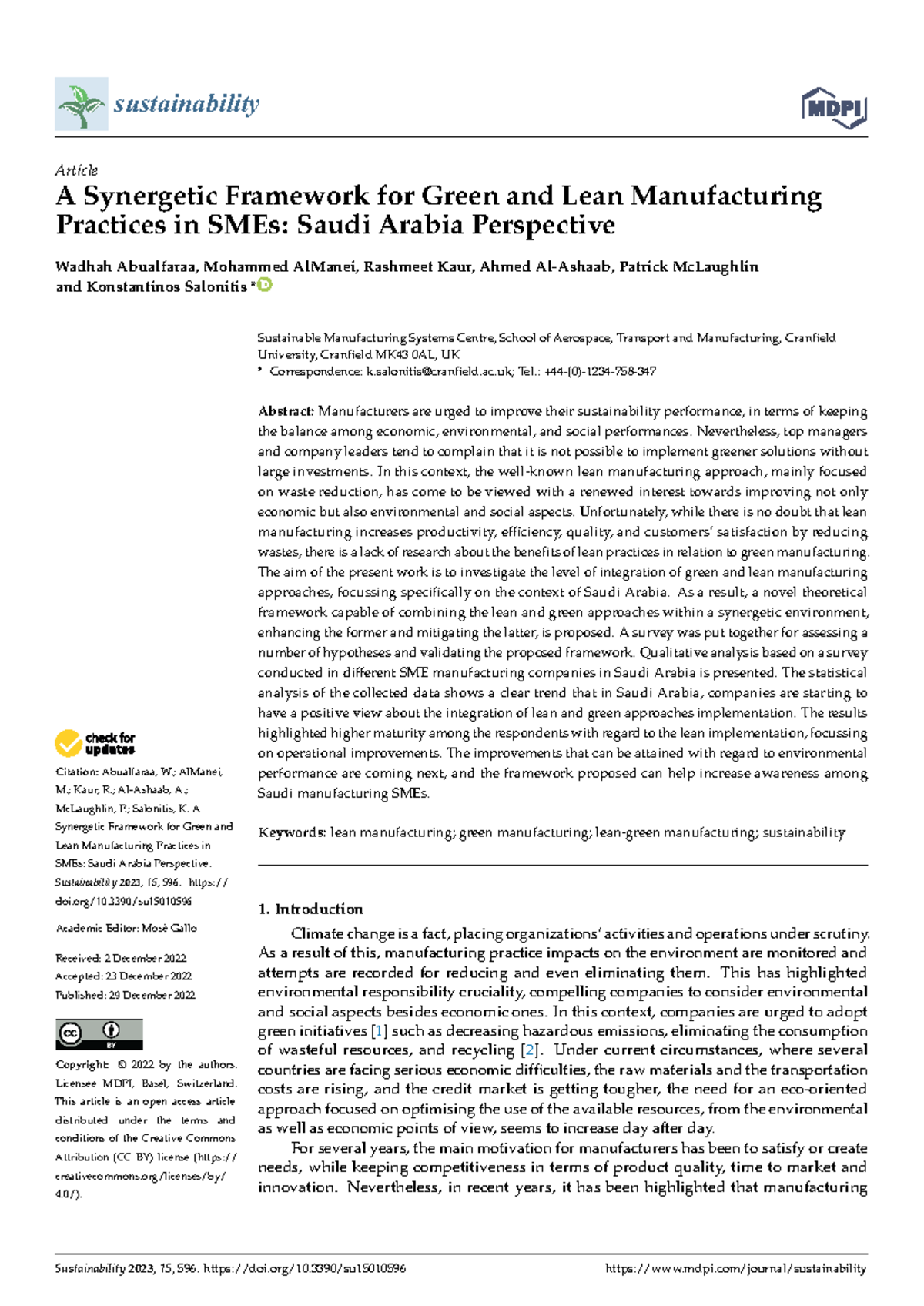 Sustainability-15-00596 - Citation: Abualfaraa, W.; AlManei, M.; Kaur ...