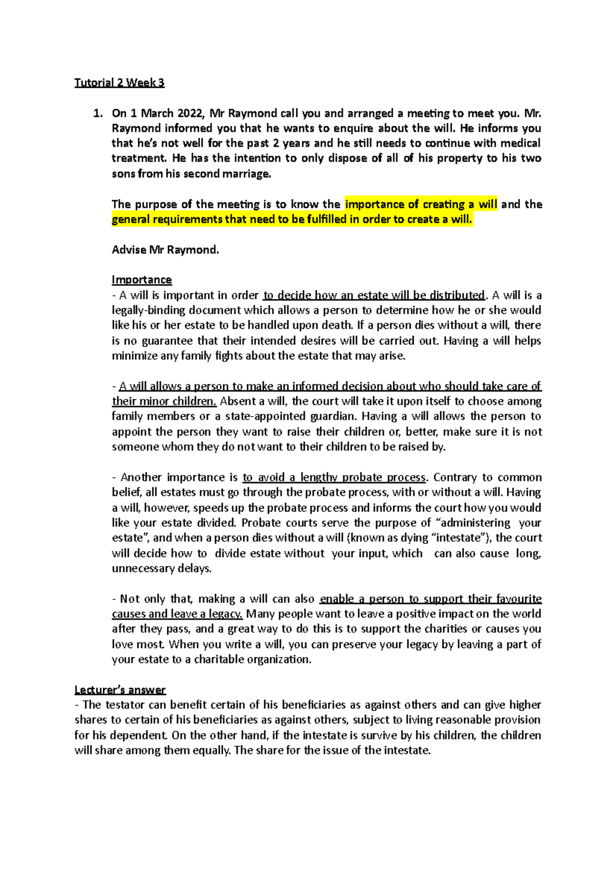 Tutorial 2 Week 3 - Tutorial 2 Week 3 On 1 March 2022, Mr Raymond call you and arranged a ...