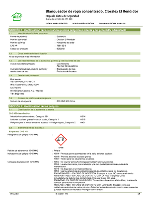 HOJA DE Seguridad- Cloralex Regular - Industrias AlEn Desarrollo de ...