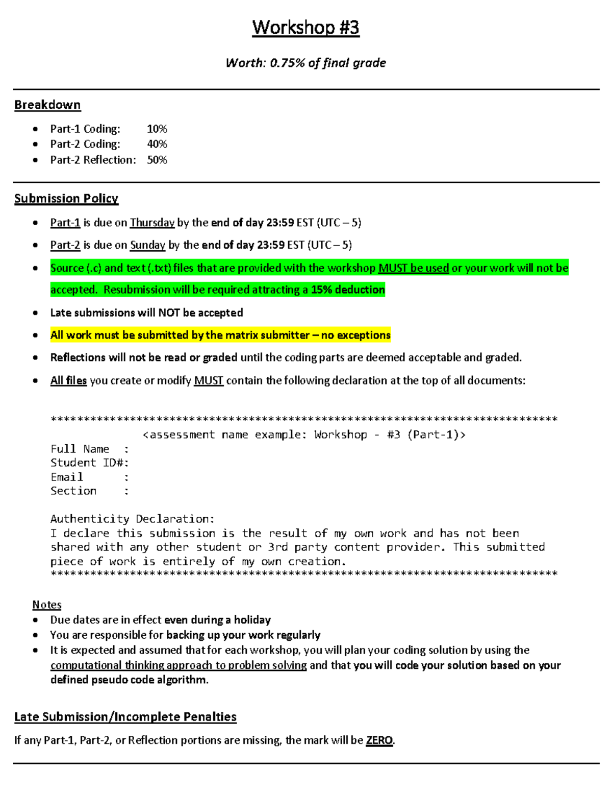 Workshop 03 - IPC144 module 3 question pdf weekend submission ...