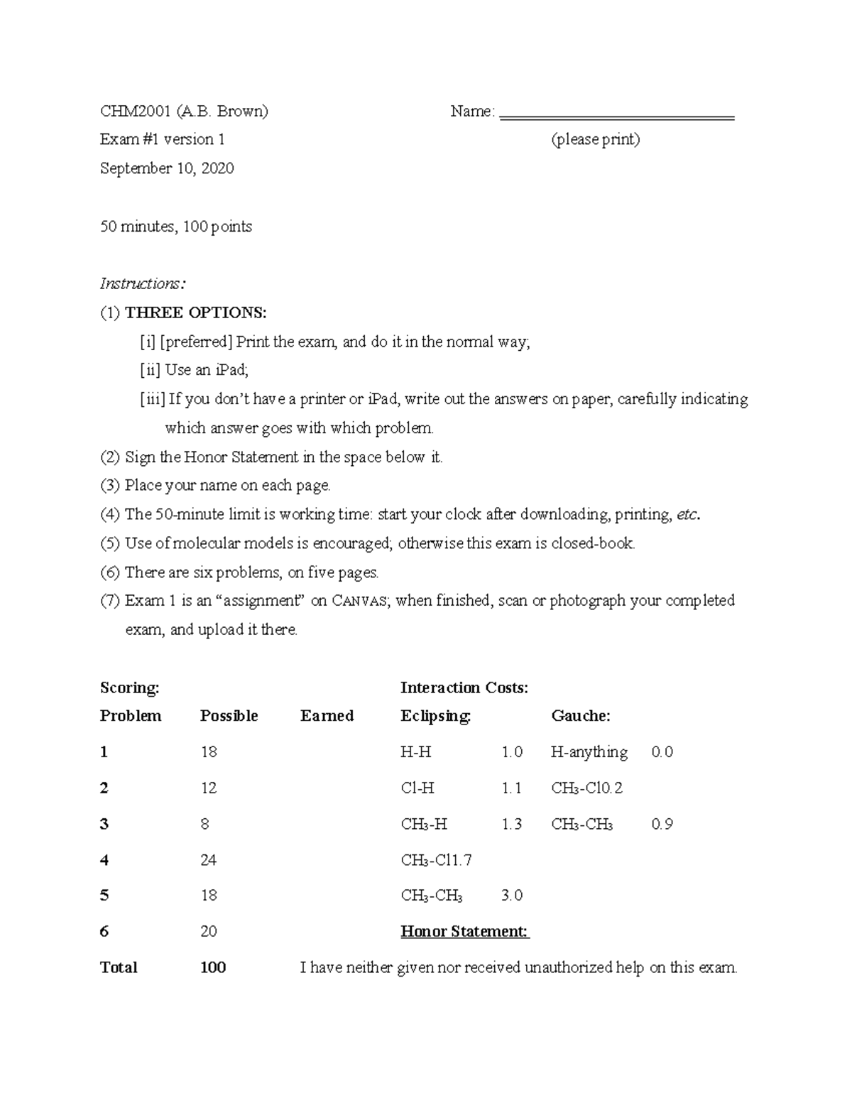 2001 X121 v2 - Practice Exam #1 Version 2 for CHM2001 (A.B. Brown ...