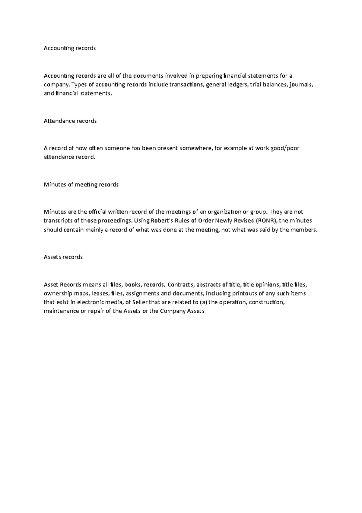 IMR question - Interesting - Accounting records Accounting records are ...