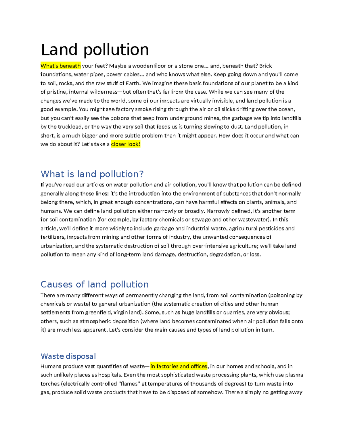 1Land Pollution - assignments - Land pollution What's beneath your feet ...
