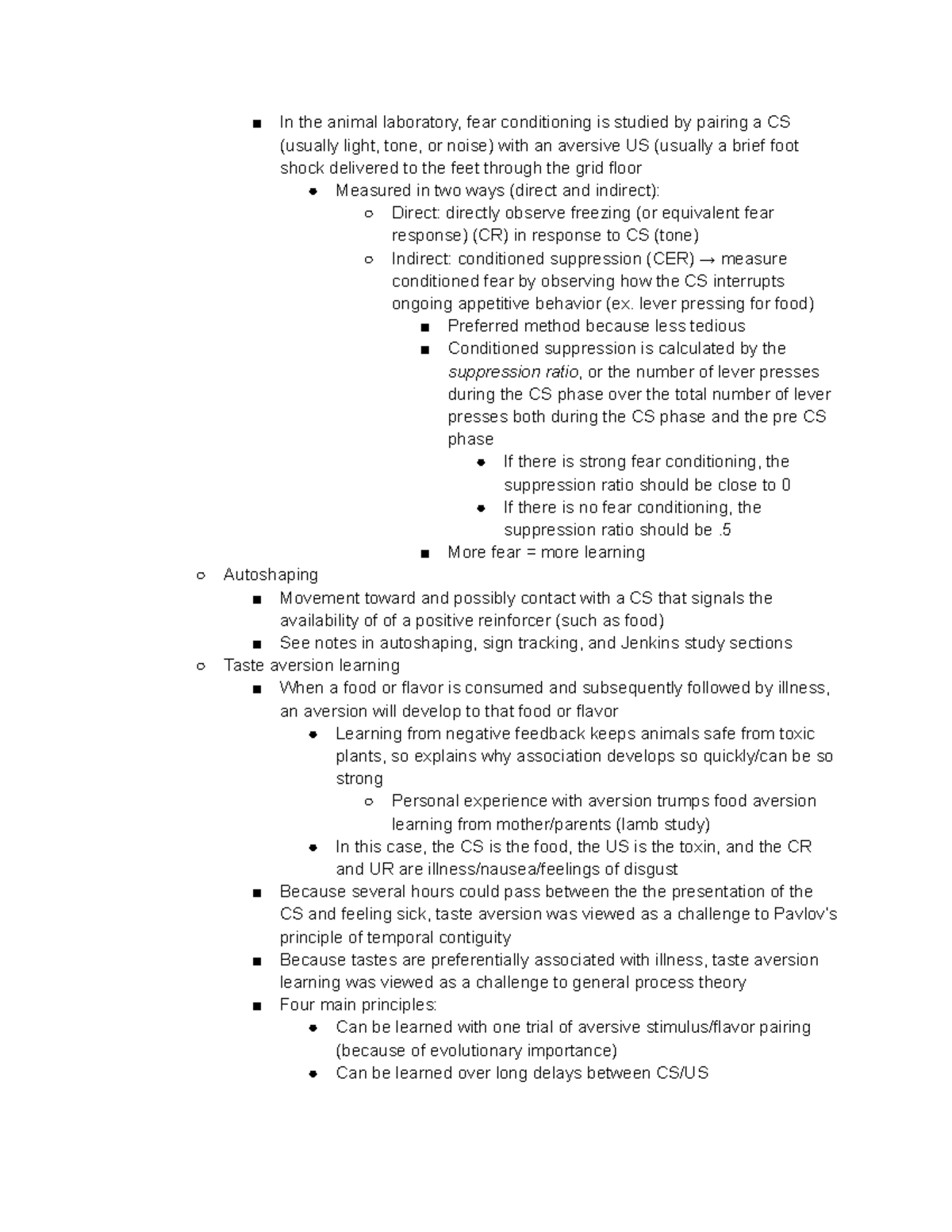 Clps 0100- notes - In the animal laboratory, fear conditioning is ...