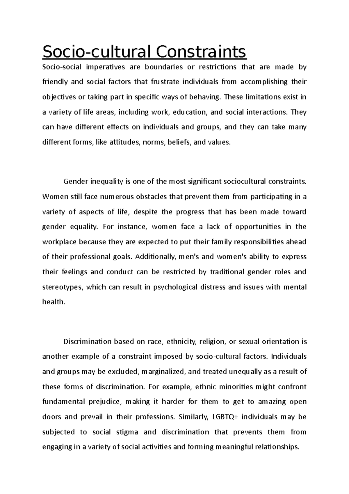 Socio-cultural Constraints - Socio-cultural Constraints Socio-social ...