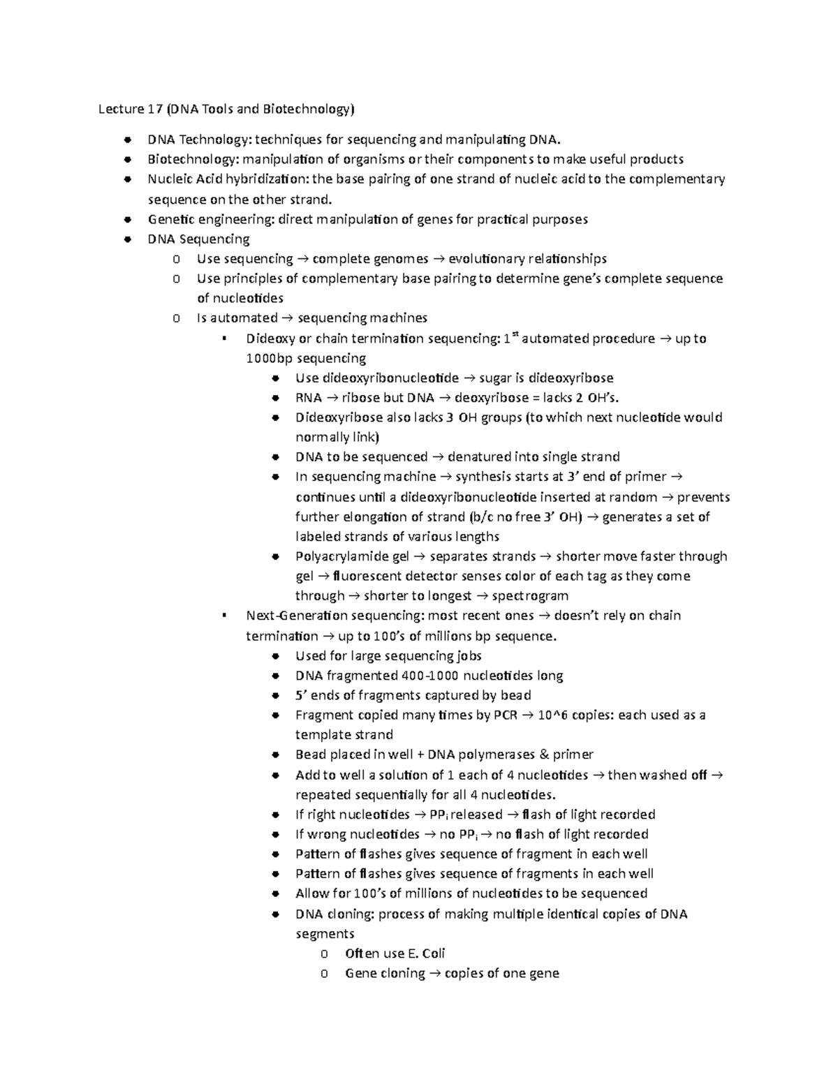 Lecture 17 - Lecture 17 (DNA Tools and Biotechnology) DNA Technology ...