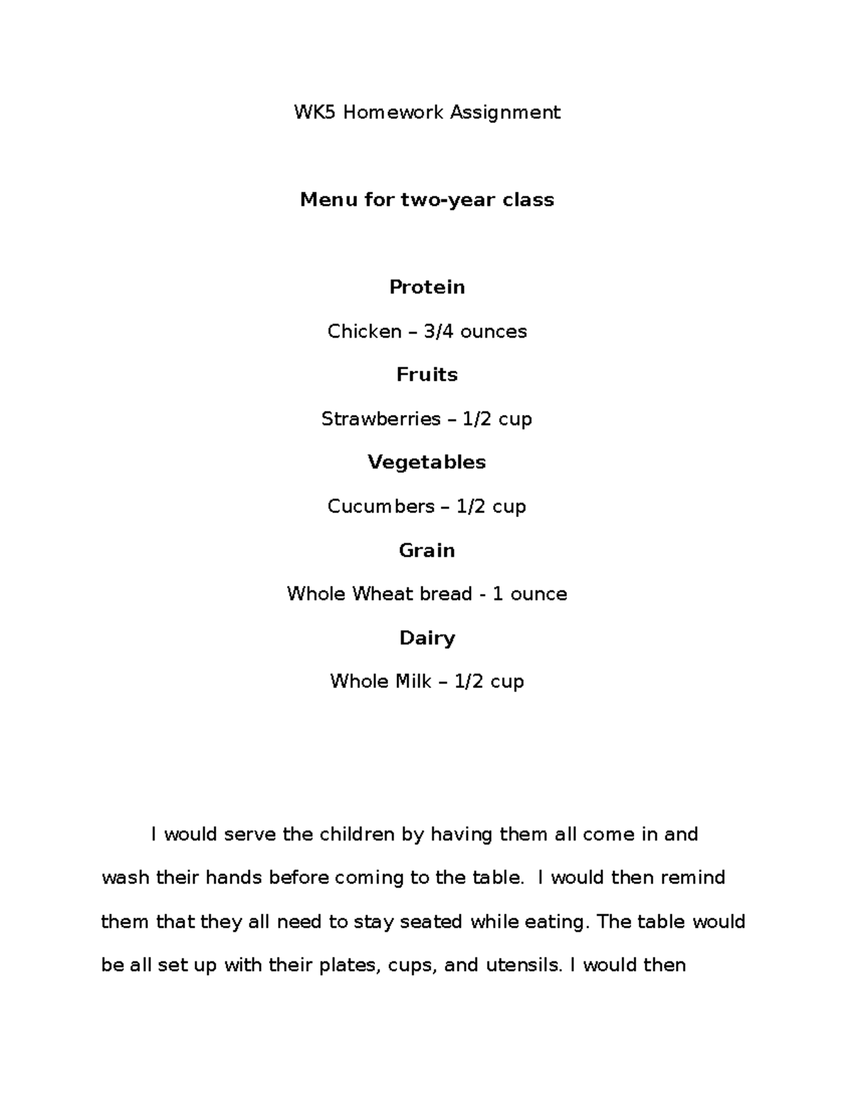 ECED104 Week 5 Assignment of School Menu - ECED104 - WK5 Homework ...