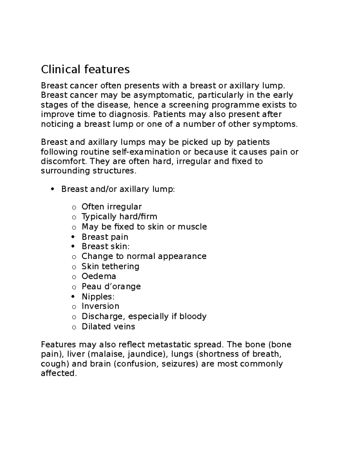 Clinical features of breast cancer - Clinical features Breast cancer ...