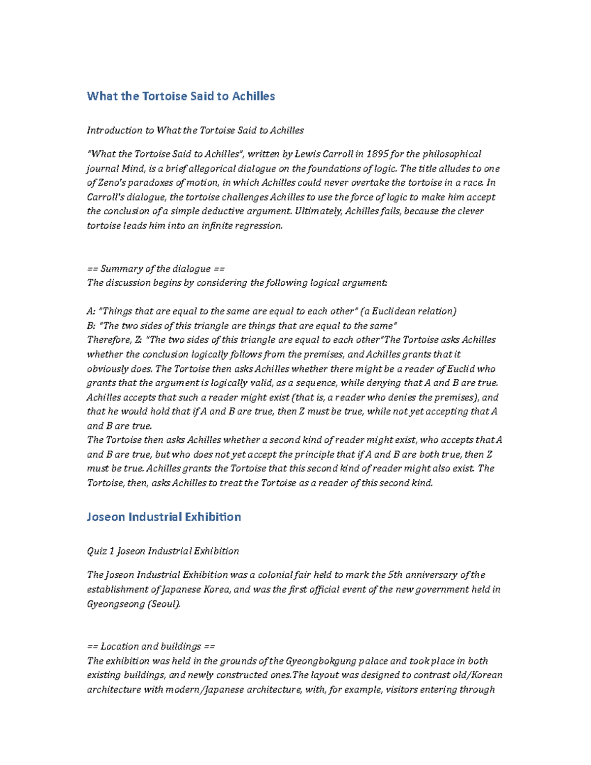 HIST123 Lab Report What the Tortoise Said to Achilles - What the ...