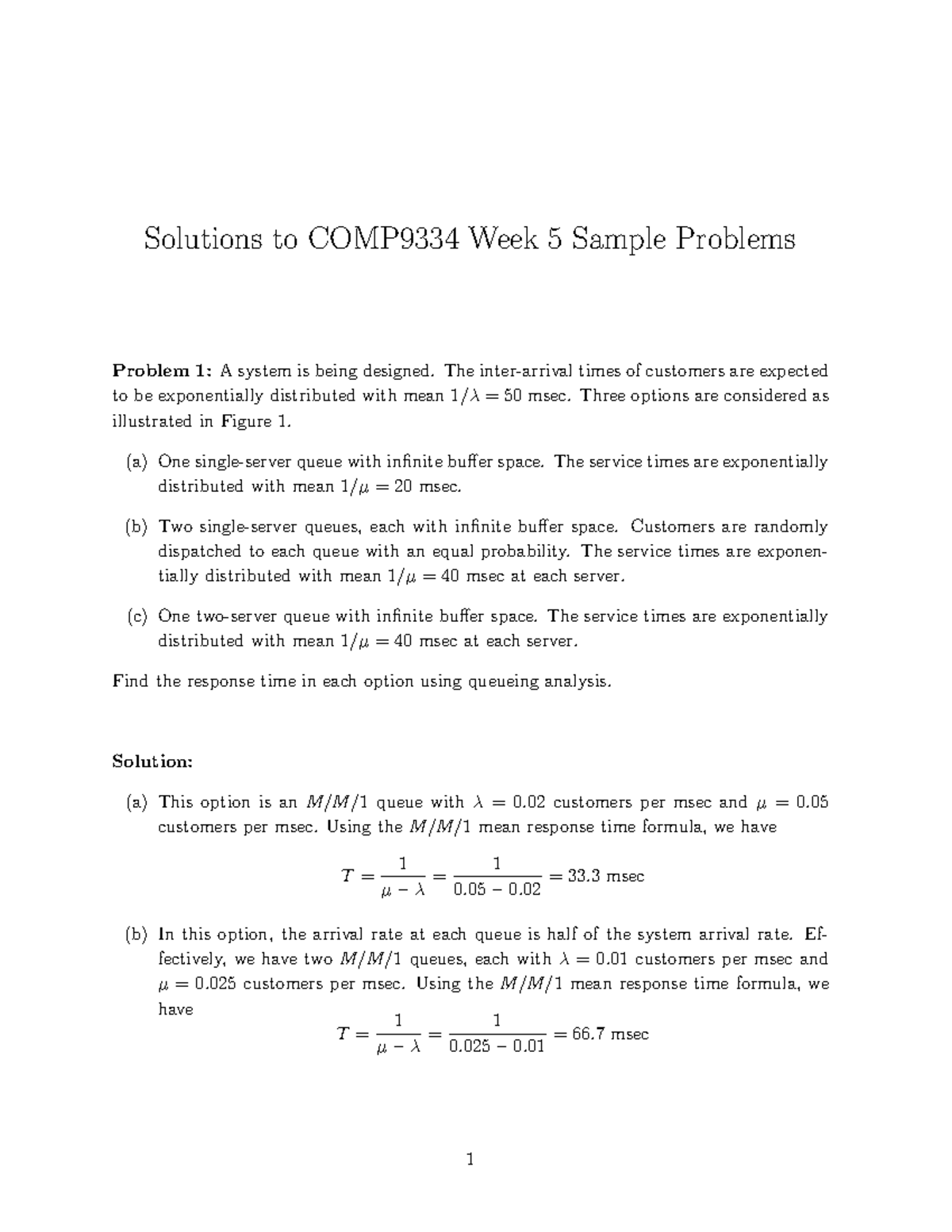 Queuing Server - Solutions to COMP9334 Week 5 Sample Problems Problem 1: A system is being ...